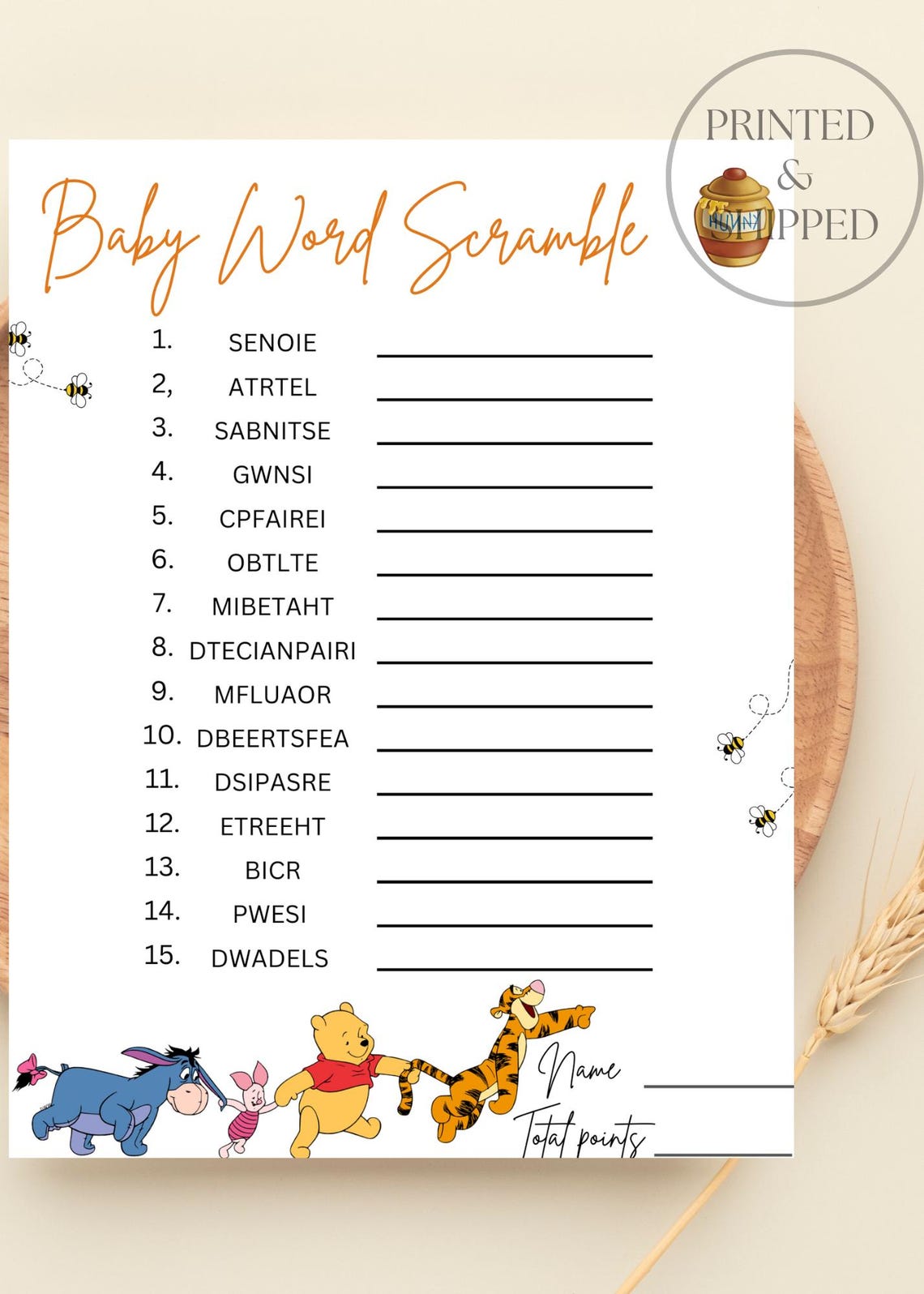 PRINTED & SHIPPED: Baby Shower Game| Baby Word Scramble Game| Winnie ...