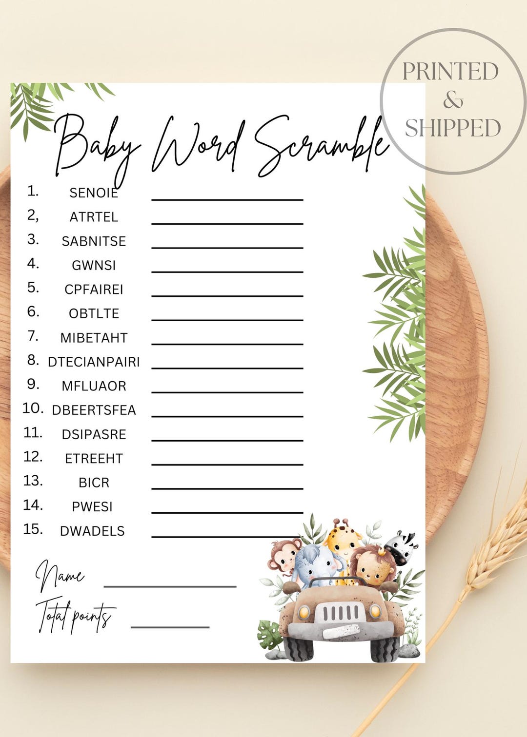 PRINTED & SHIPPED: Baby Shower Game| Baby Word Scramble Game| Safari ...