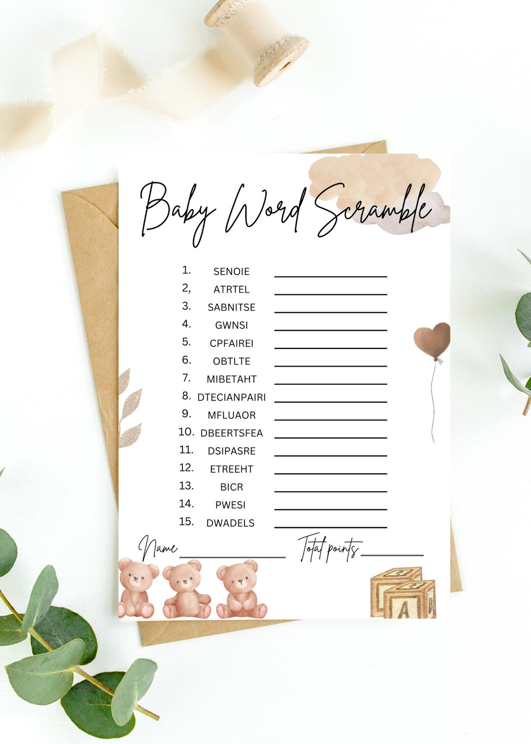 PRINTED Baby Shower Game| Set of 40 | Baby Word Scramble Game| Teddy ...