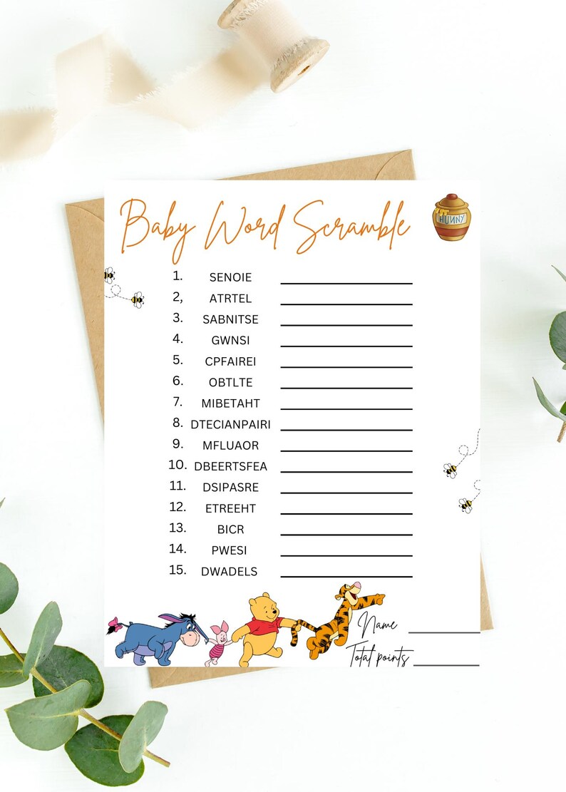 PRINTED & SHIPPED: Baby Shower Game| Baby Word Scramble Game| Winnie ...