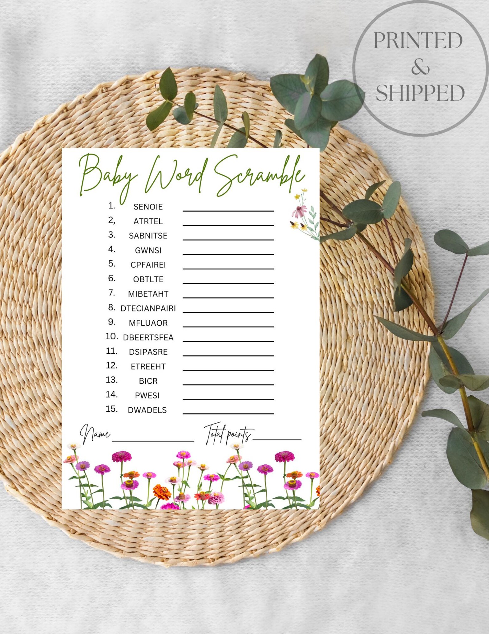 PRINTED Baby Shower Game| Set of 40 | Baby Word Scramble Game| Baby in ...