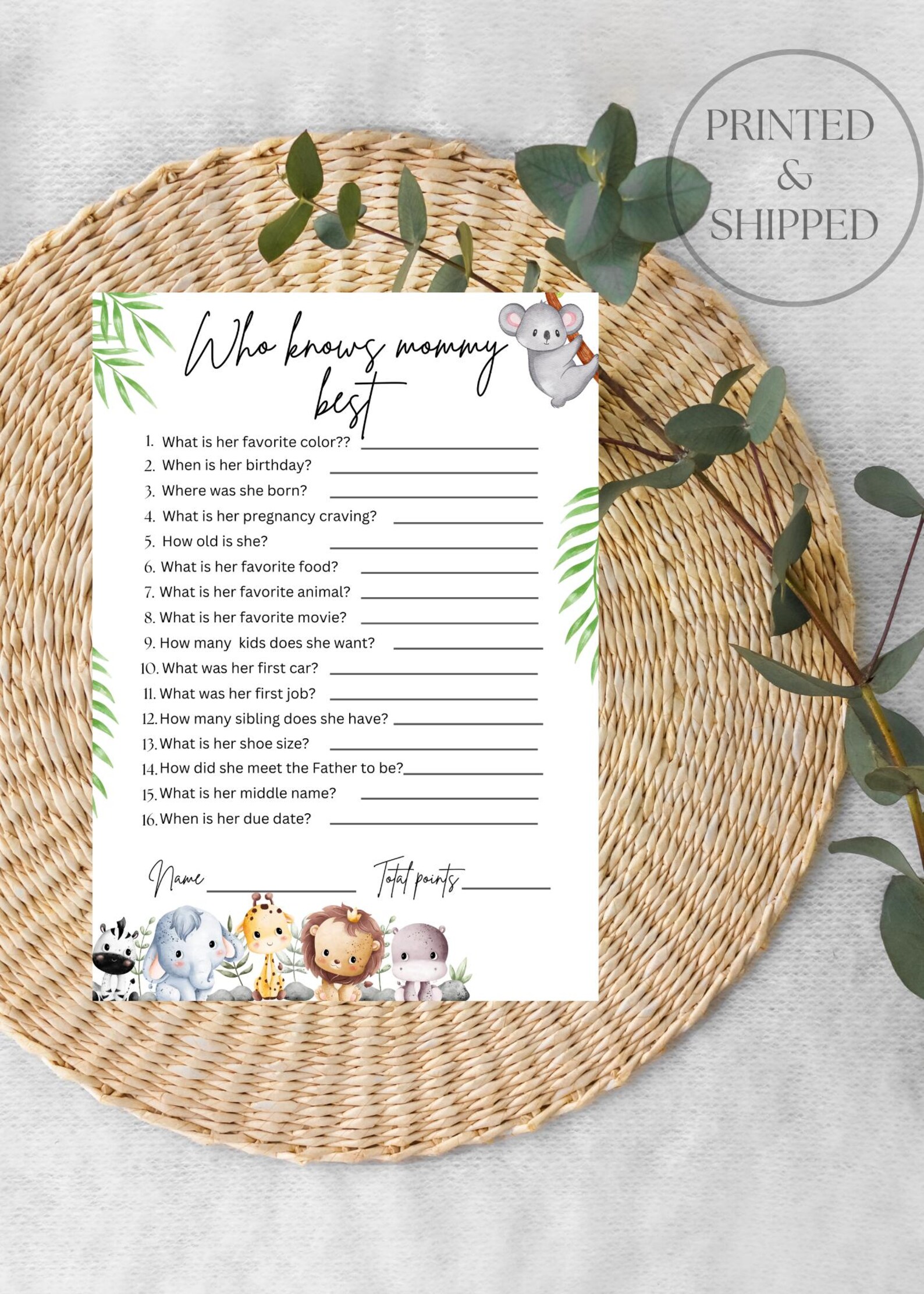 PRINTED & SHIPPED: Baby Shower Game| Who Knows Mommy Best Baby Shower ...