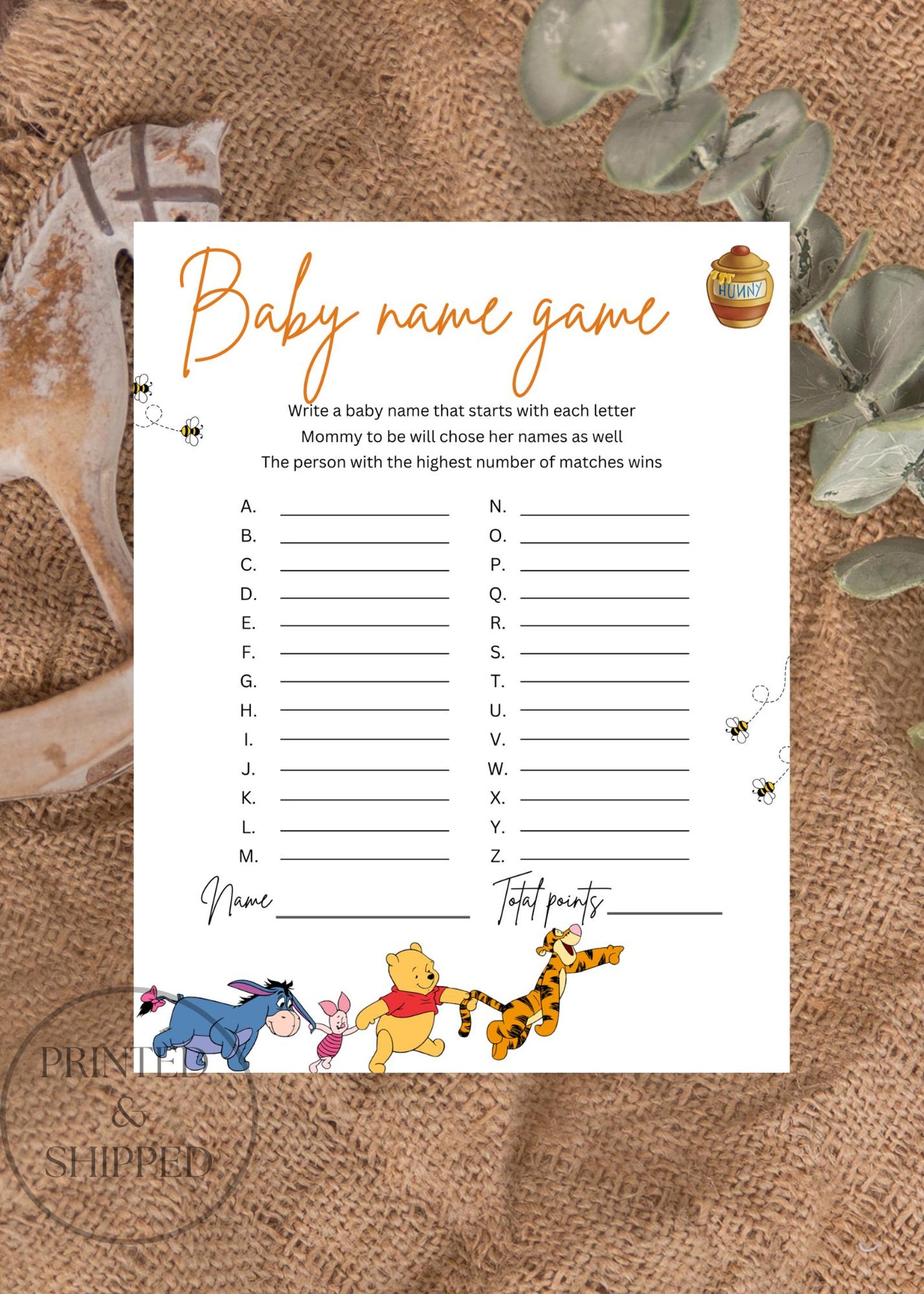 PRINTED & SHIPPED: Baby Shower Game| Baby Name Game | Winne the Pooh ...