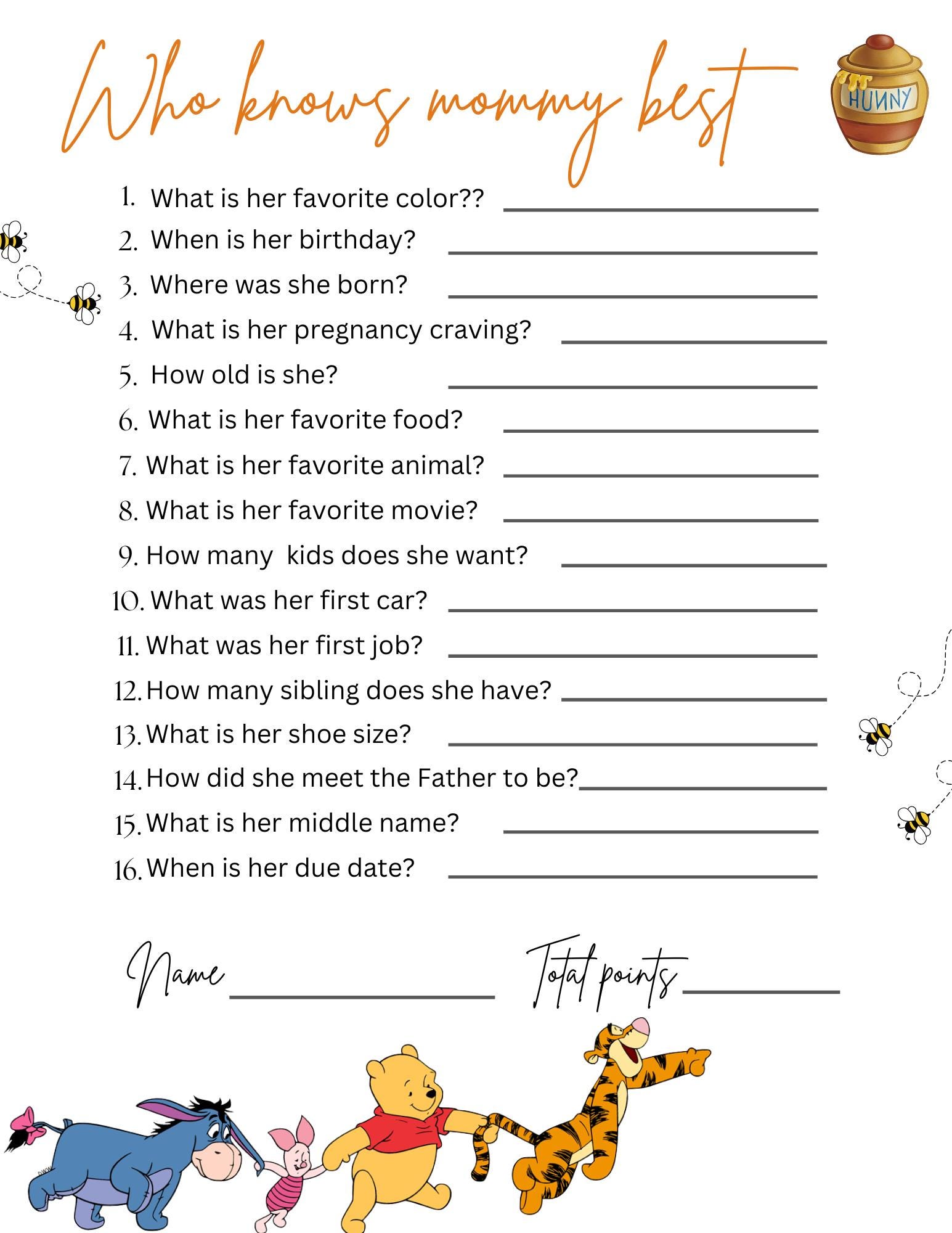 PRINTED & SHIPPED: Baby Shower Game Who Knows Mommy Best Baby Shower ...