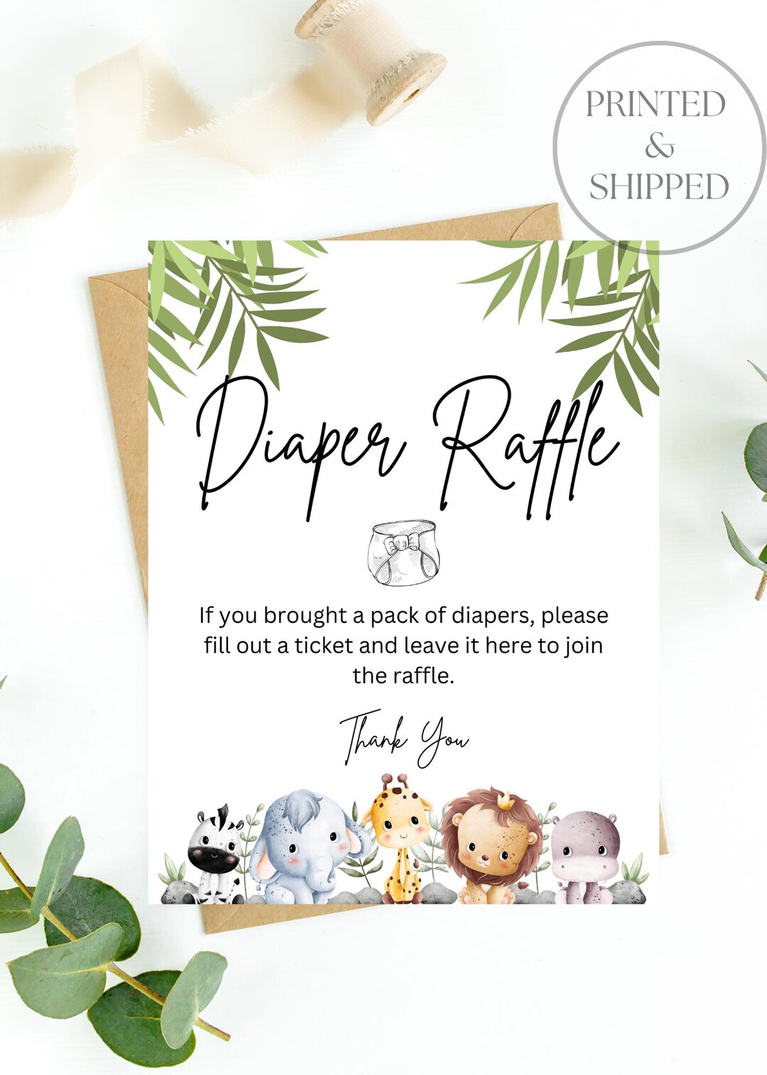 PRINTED & SHIPPED: Baby Shower Game| Diaper Raffle | Safari Animal ...