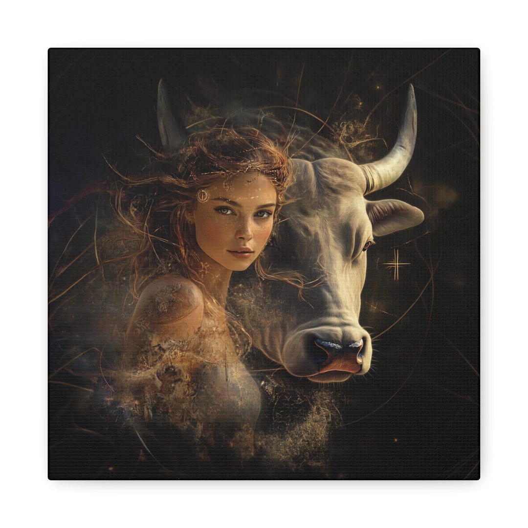 Taurus Wall Art Mystical Woman and Majestic Bull in Cosmic Harmony - Etsy