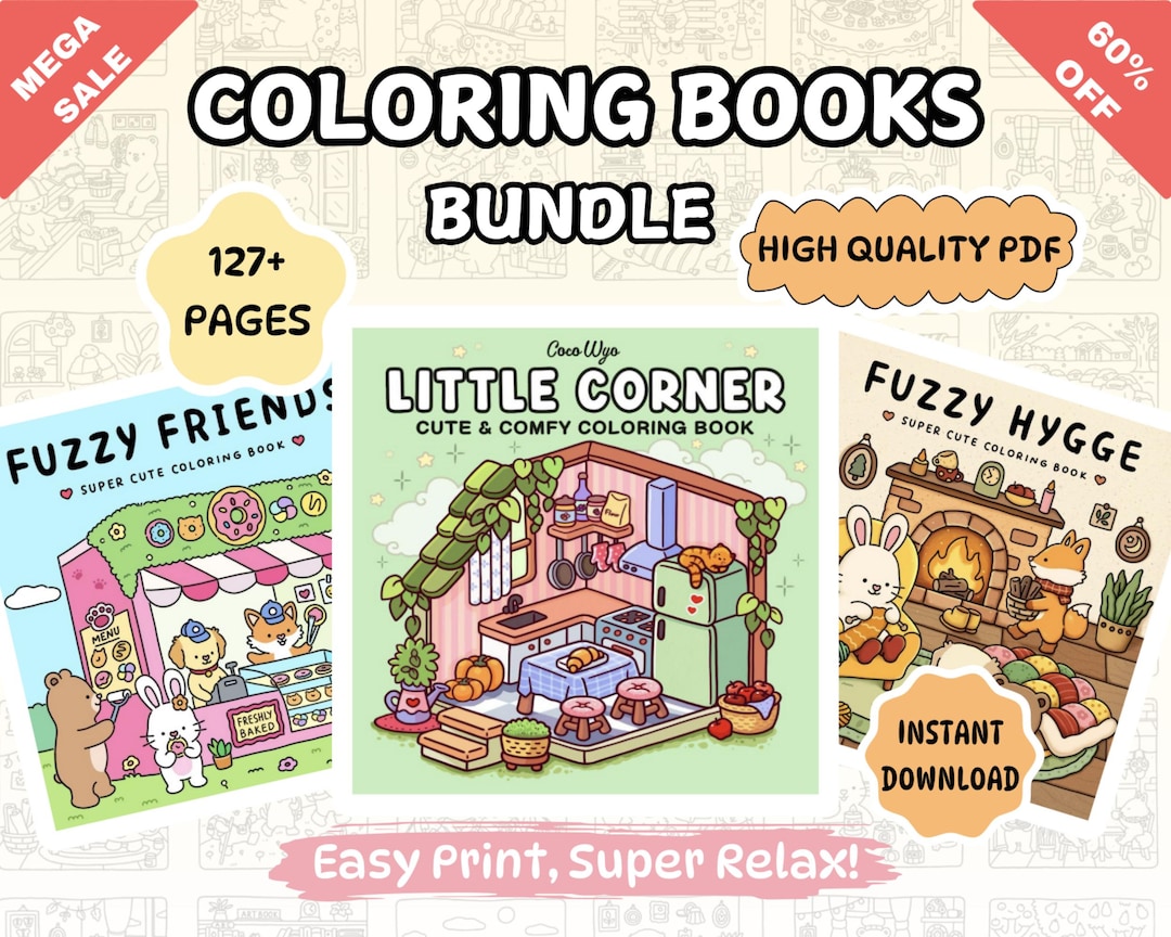 Coco Wyo Cozy Relaxation Coloring Page Bundle, 120+ Comfy Digital ...