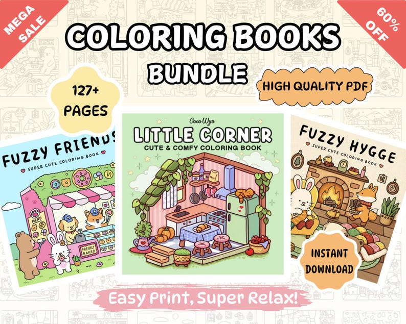 Coco Wyo Cozy Relaxation Coloring Page Bundle, 120+ Comfy Digital ...