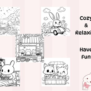 Cozy Friends 15 Relaxation Coloring Page Bundle, Cute Animal Character ...
