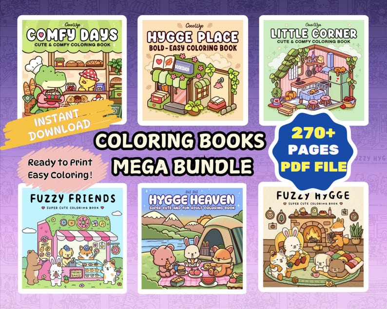 Coco Wyo Digital Coloring Book Bundle, 270+ Comfy Cute Coloring Pages ...