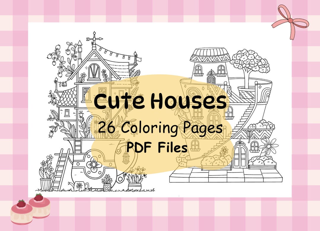 Kawaii Cottage Relaxation Coloring Pages, 26 Cute Little House Coloring ...