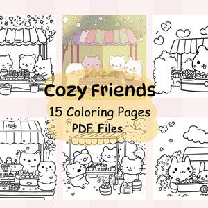 Cozy Friends 15 Relaxation Coloring Page Bundle, Cute Animal Character ...