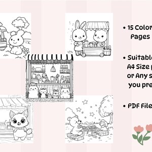 Cozy Friends 15 Relaxation Coloring Page Bundle, Cute Animal Character ...