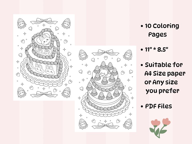 Kawaii Coloring Pages, 10 Cute Cake Coloring Page Bundle, Coloring ...