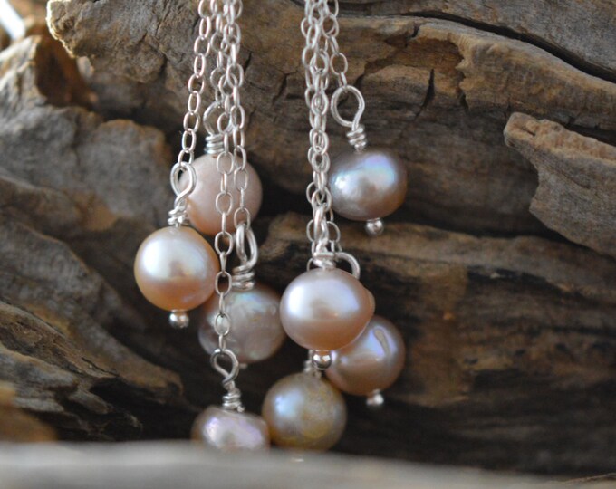 Four-string freshwater pearl Sterling silver drop earrings. | Etsy