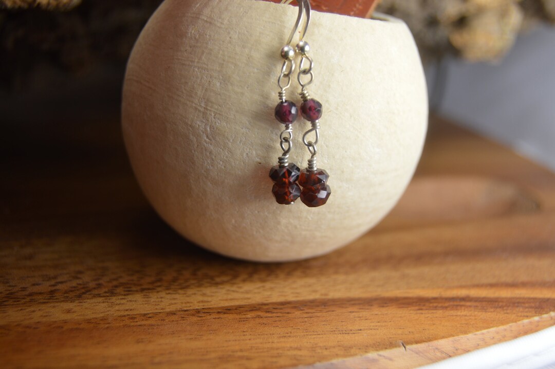 Deep Garnet Gemstone Earrings. Sterling Silver, Wire Wrapped, Handmade ...