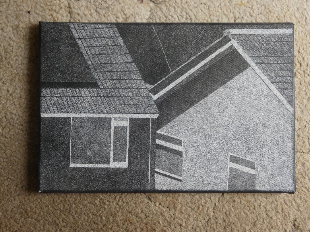 Original Stippling Landscape Drawing: Black and White Ink on Canvas - Etsy