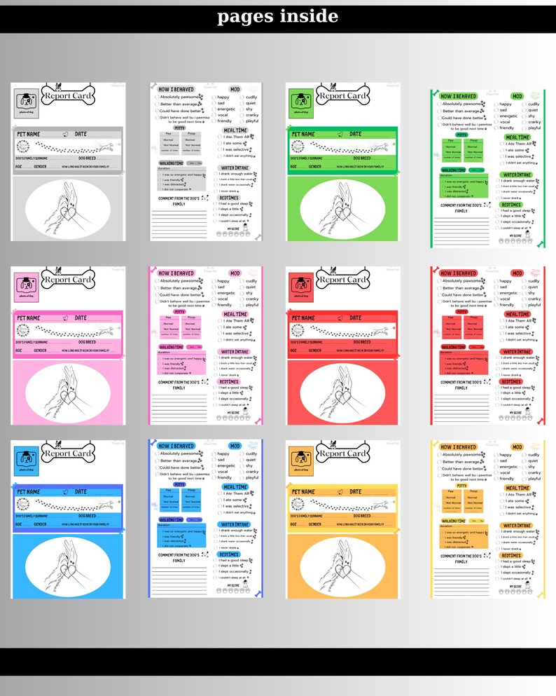 Dog Report Card Template,editable Pet Report Card,dog Daycare Report ...