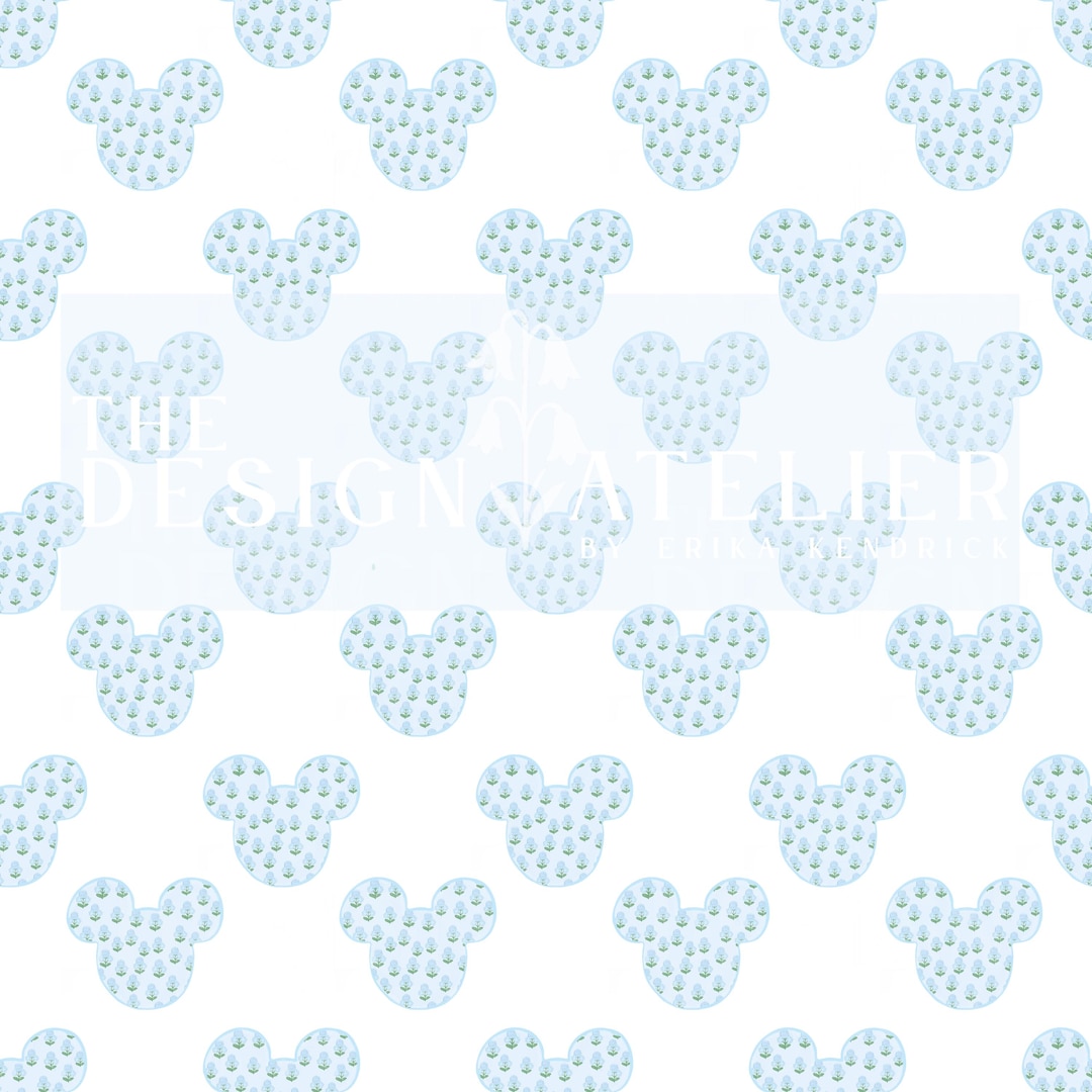 Floral Blue GM Mickey Head and Seamless Pattern With Textile License - Etsy