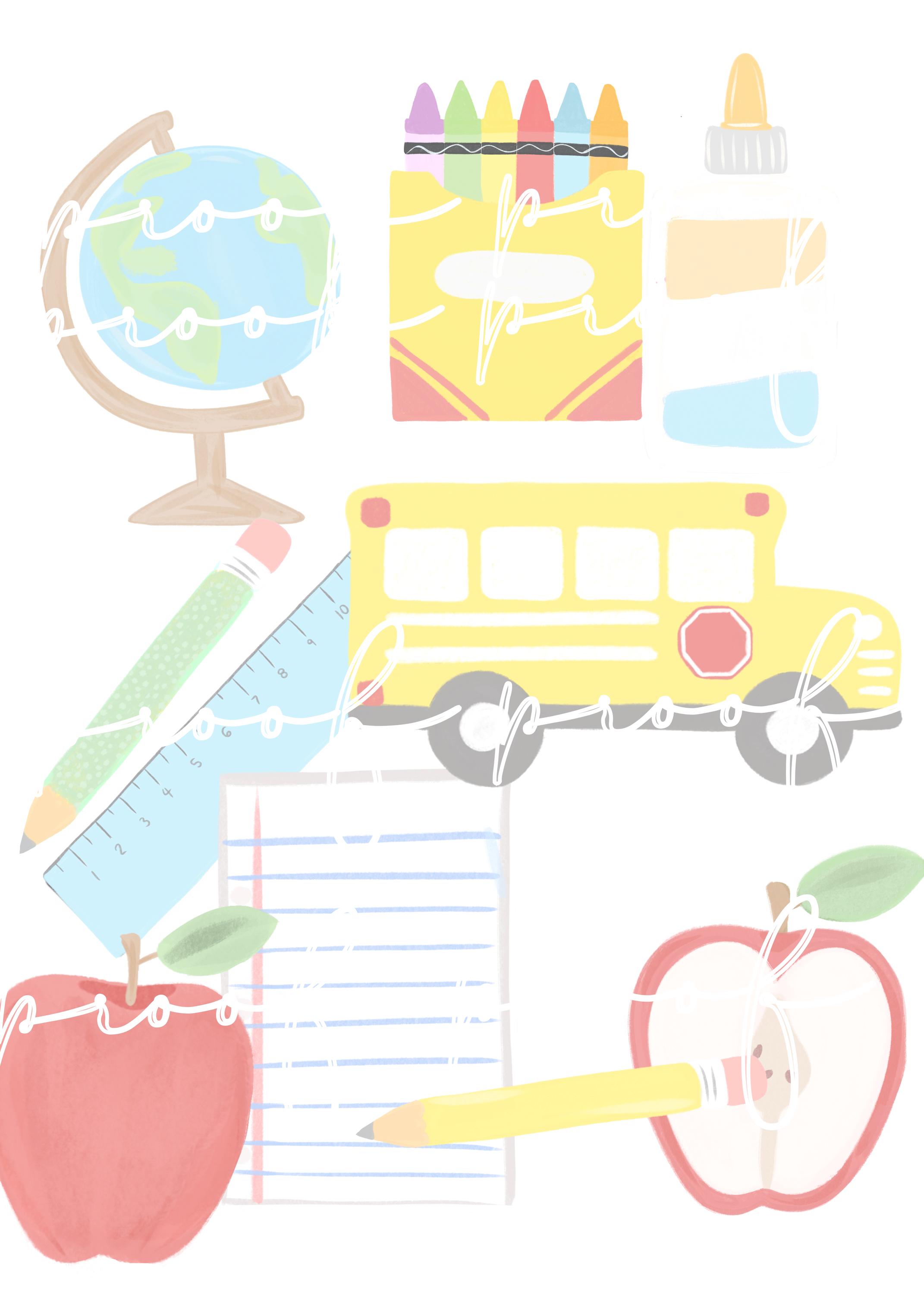 Watercolor School Supplies Primary - Etsy