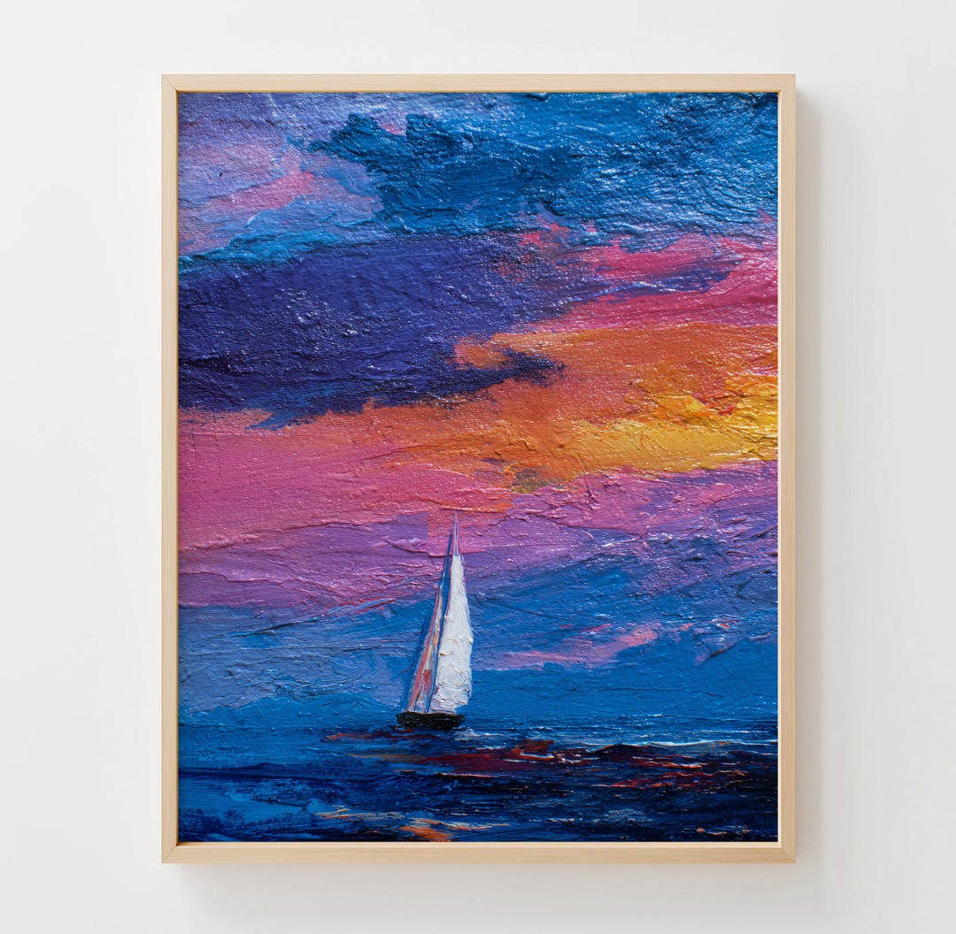 Printable Sailboat on Sunset Waters - Nautical Landscape Art, Moody ...