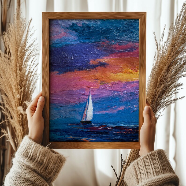 Printable Sailboat on Sunset Waters - Nautical Landscape Art, Moody ...