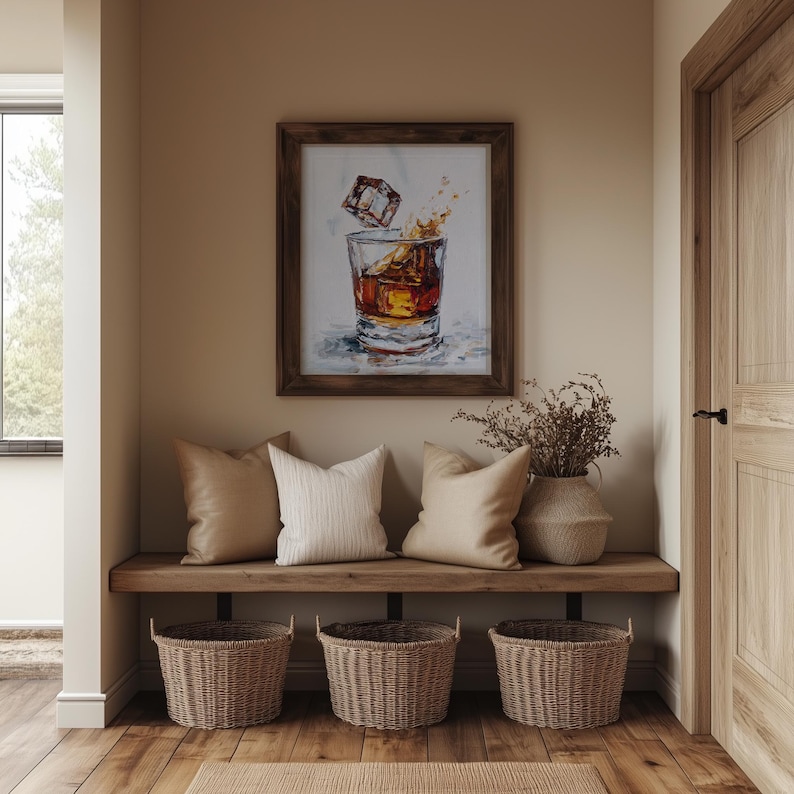 Printable Bourbon Splash Painting - Moody Vintage Bar Art, Classic ...