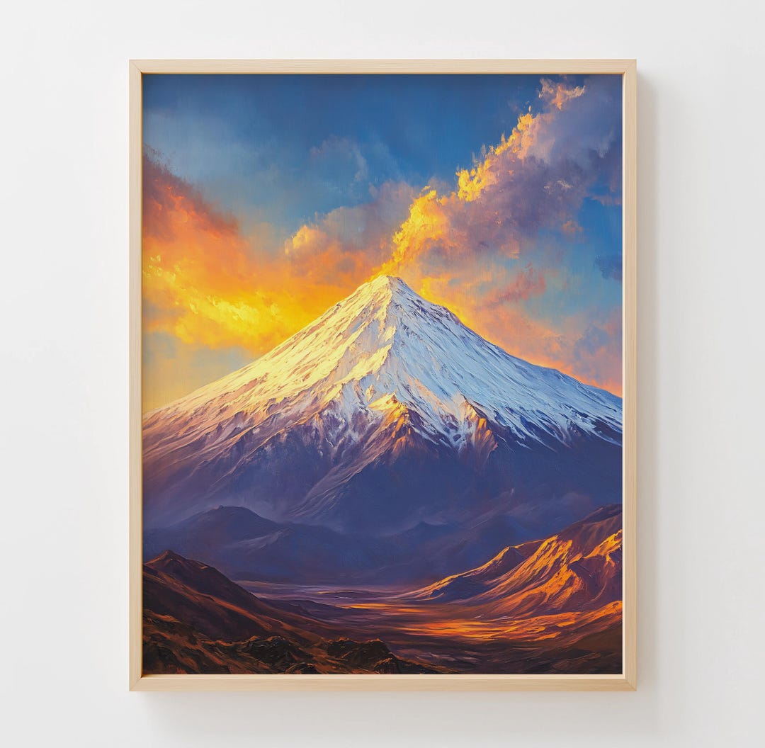 Dramatic Printable Landscape of Mount Damavand, Rustic Winter Mountain ...