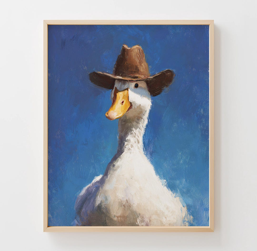 Rustic Goose Cowboy Hat Portrait Painting - Playful Farmhouse Wall Art ...