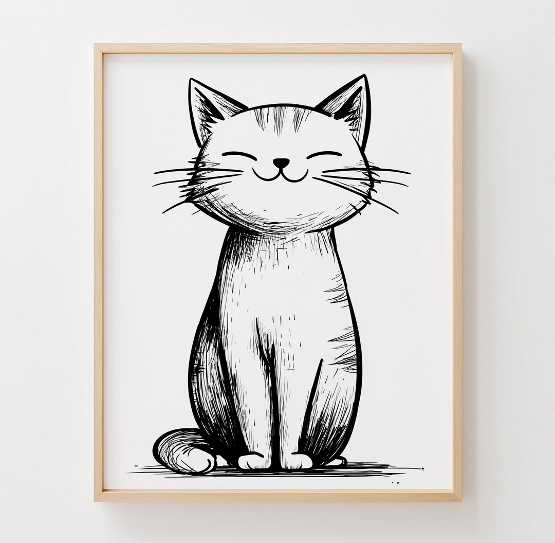 Cute Cat Line Art Minimalist Printable Wall Art - Modern Nursery Decor ...