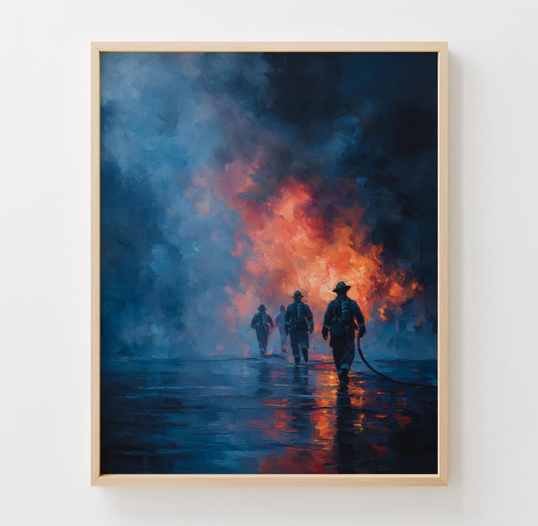 Dramatic Firefighter Scene Printable - Moody Firefighter Wall Art ...