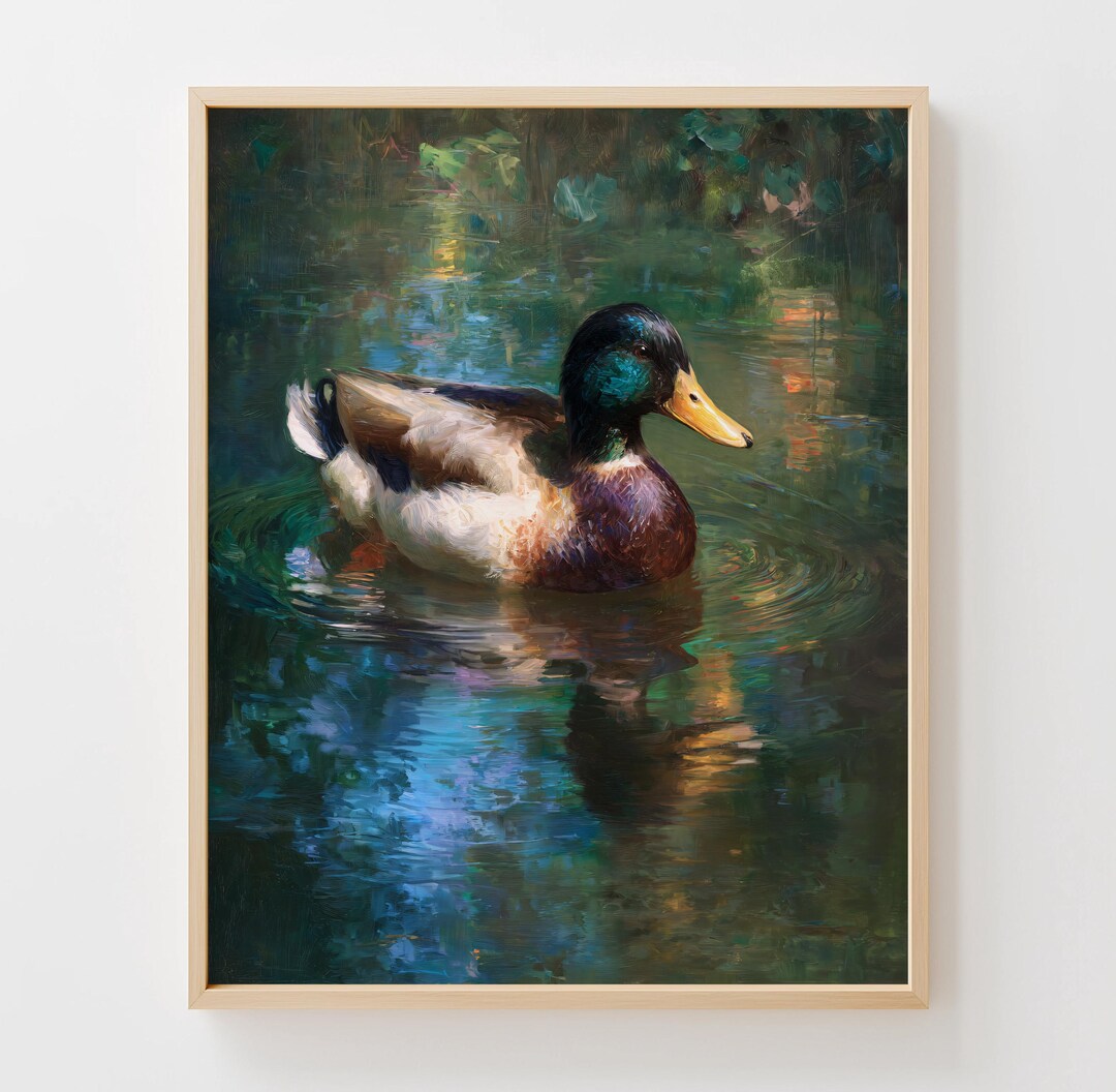 Rustic Mallard Duck on Calm Water - Vintage Nature Printable, Moody ...