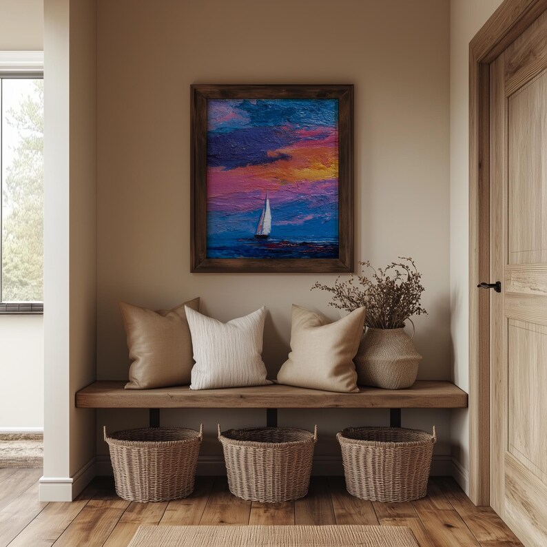 Printable Sailboat on Sunset Waters - Nautical Landscape Art, Moody ...
