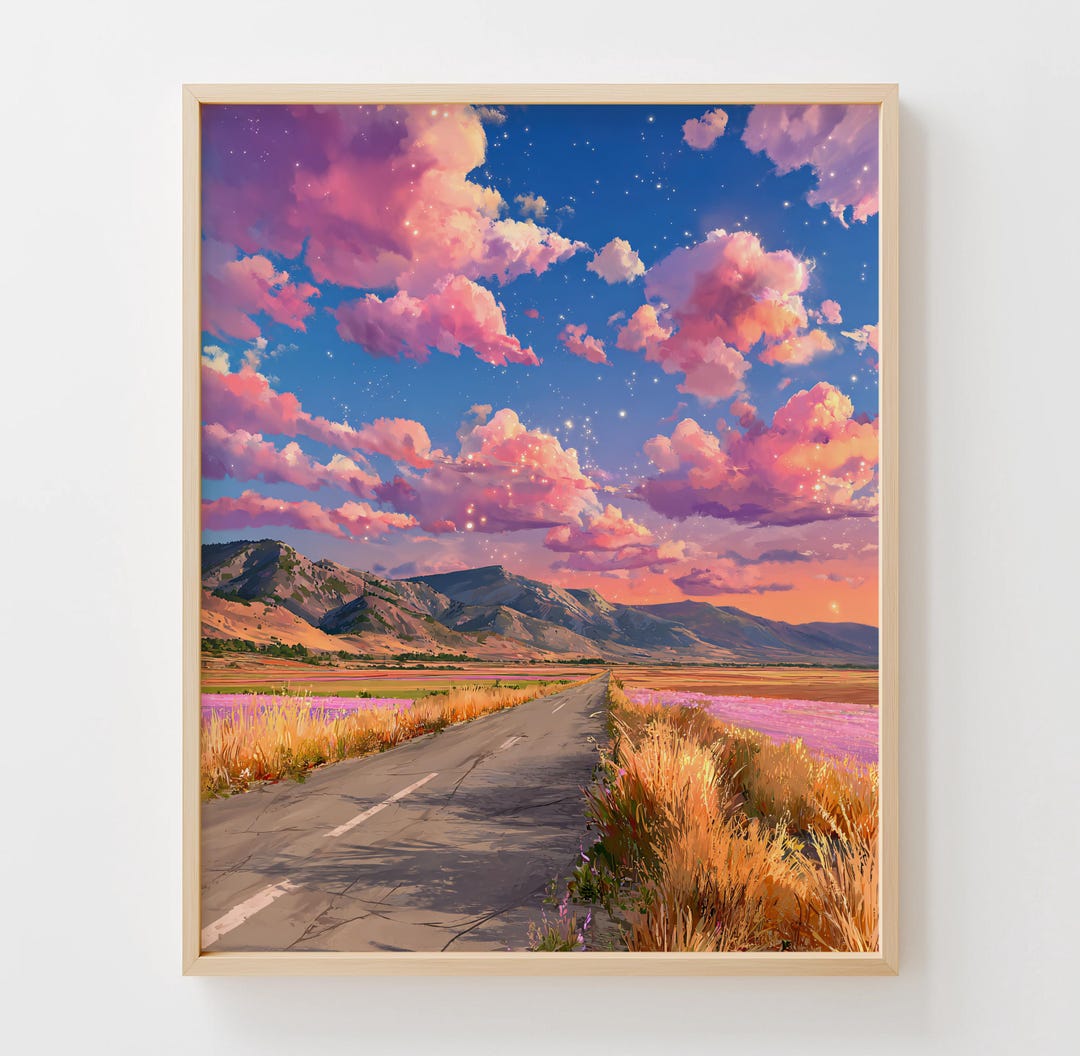 Printable Romantic Countryside Road Wall Art - Dreamy Rustic Sunset ...