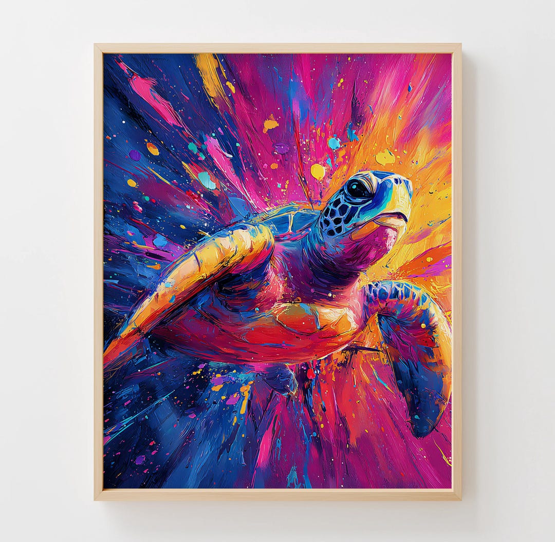 Psychedelic Sea Turtle Printable - Vibrant Neon Colors, Energetic Pop ...