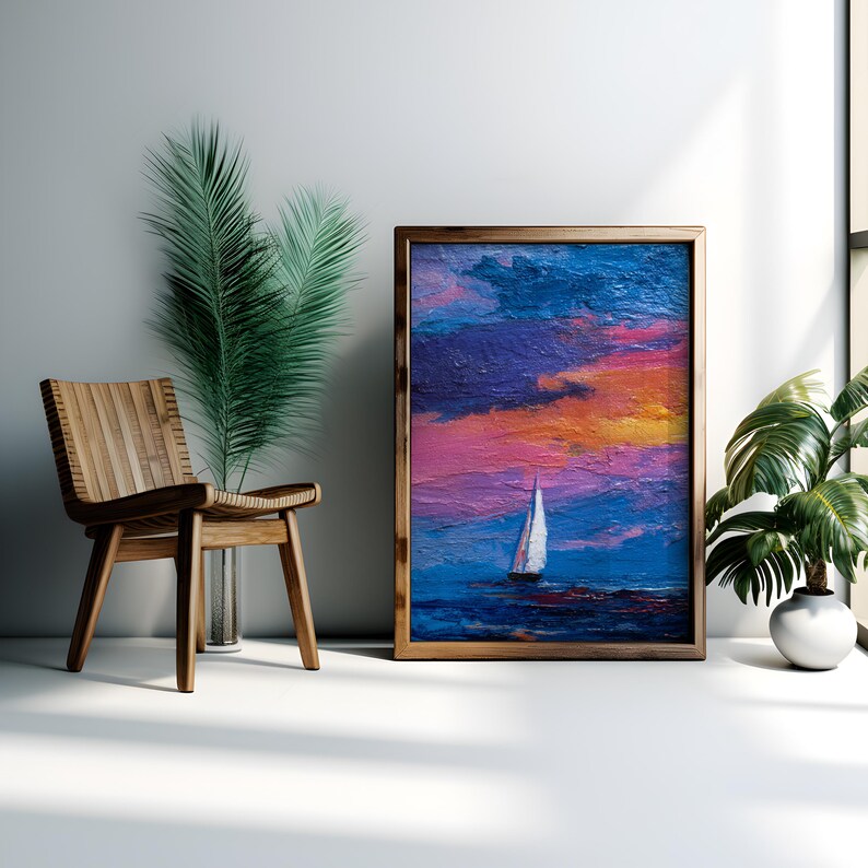 Printable Sailboat on Sunset Waters - Nautical Landscape Art, Moody ...