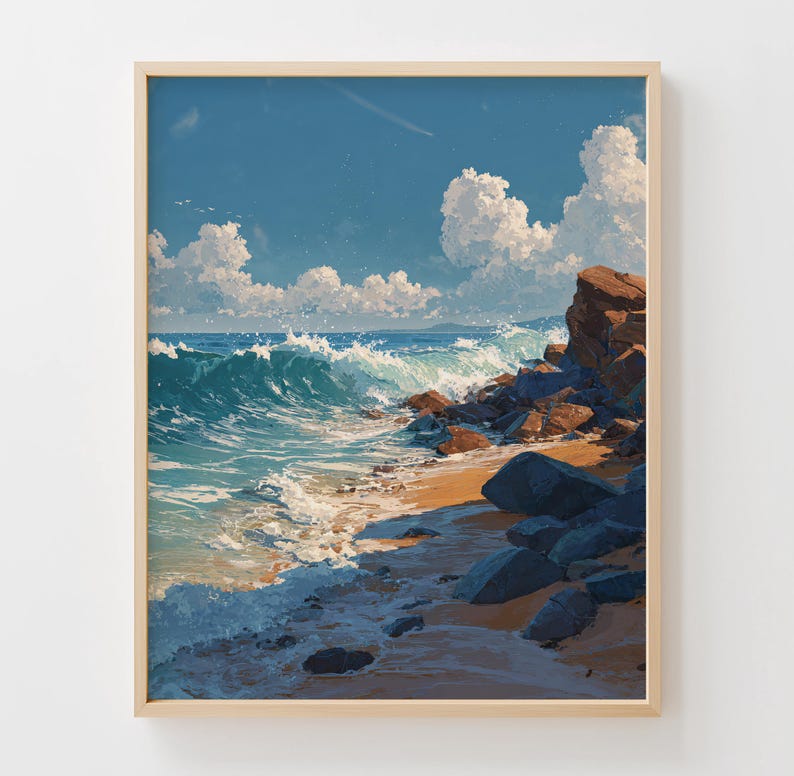 Coastal Beachy Ocean Waves Printable - Dramatic Nautical Seascape ...