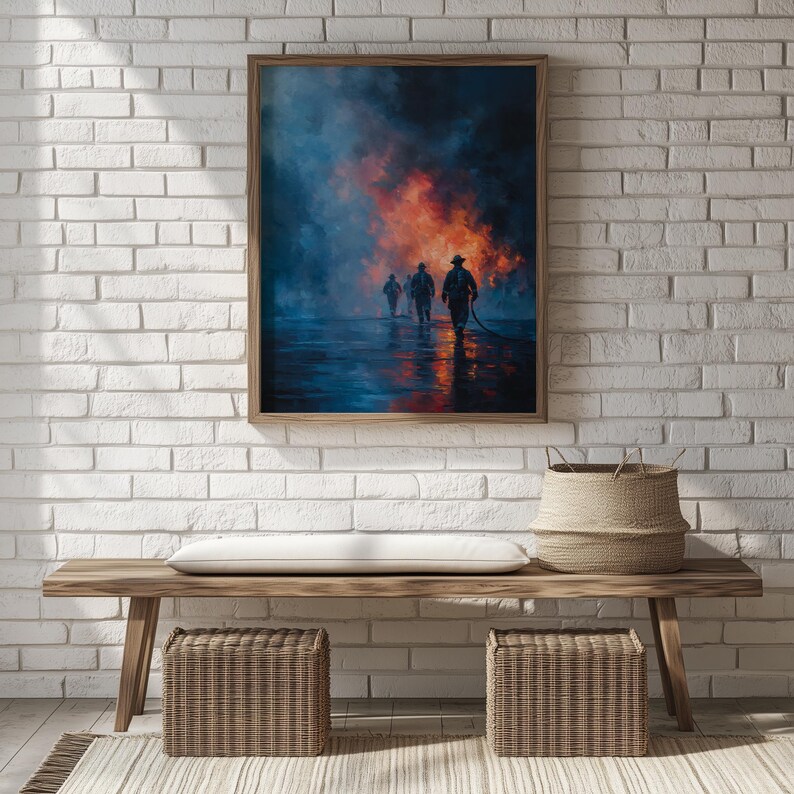 Dramatic Firefighter Scene Printable - Moody Firefighter Wall Art ...