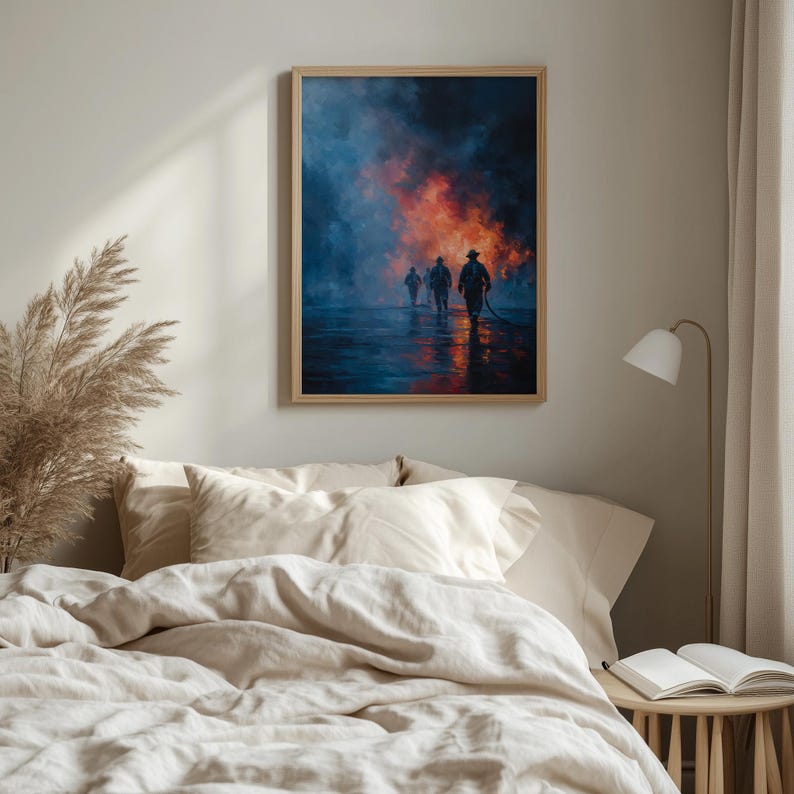 Dramatic Firefighter Scene Printable - Moody Firefighter Wall Art ...