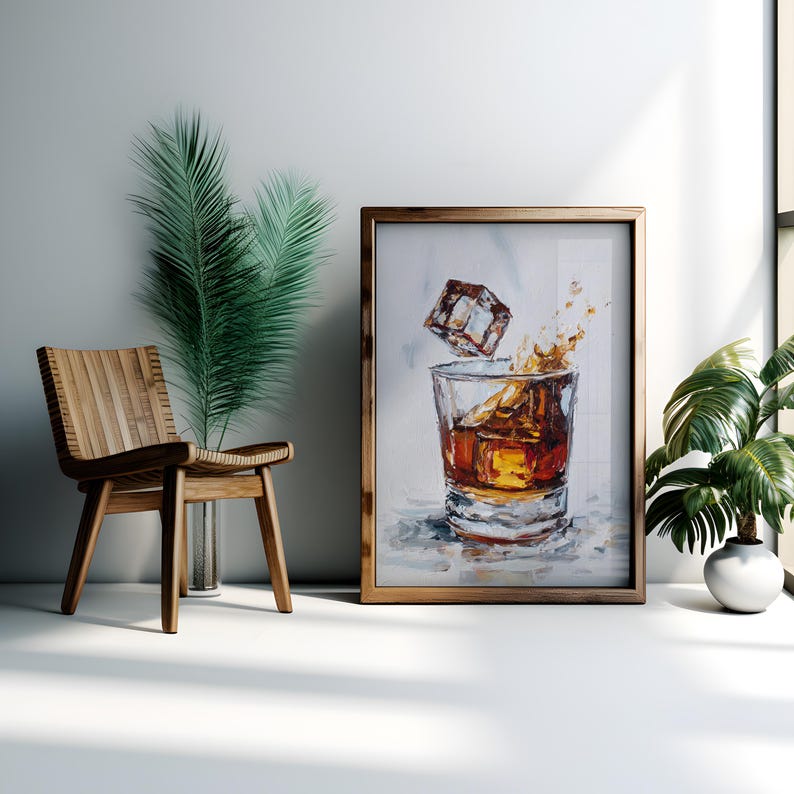 Printable Bourbon Splash Painting - Moody Vintage Bar Art, Classic ...
