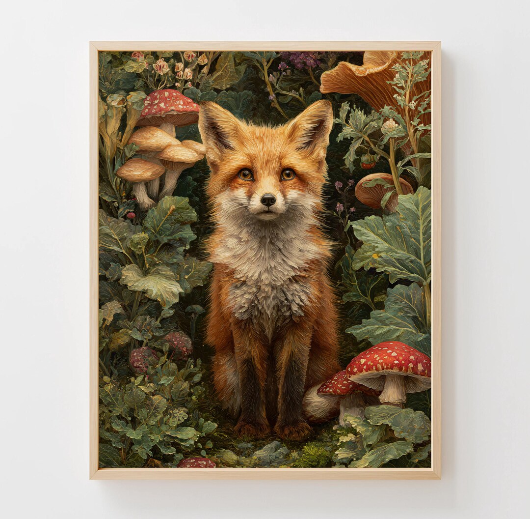 Cottagecore Fox in Forest - Rustic Nature Art Print, Charming Fairytale ...