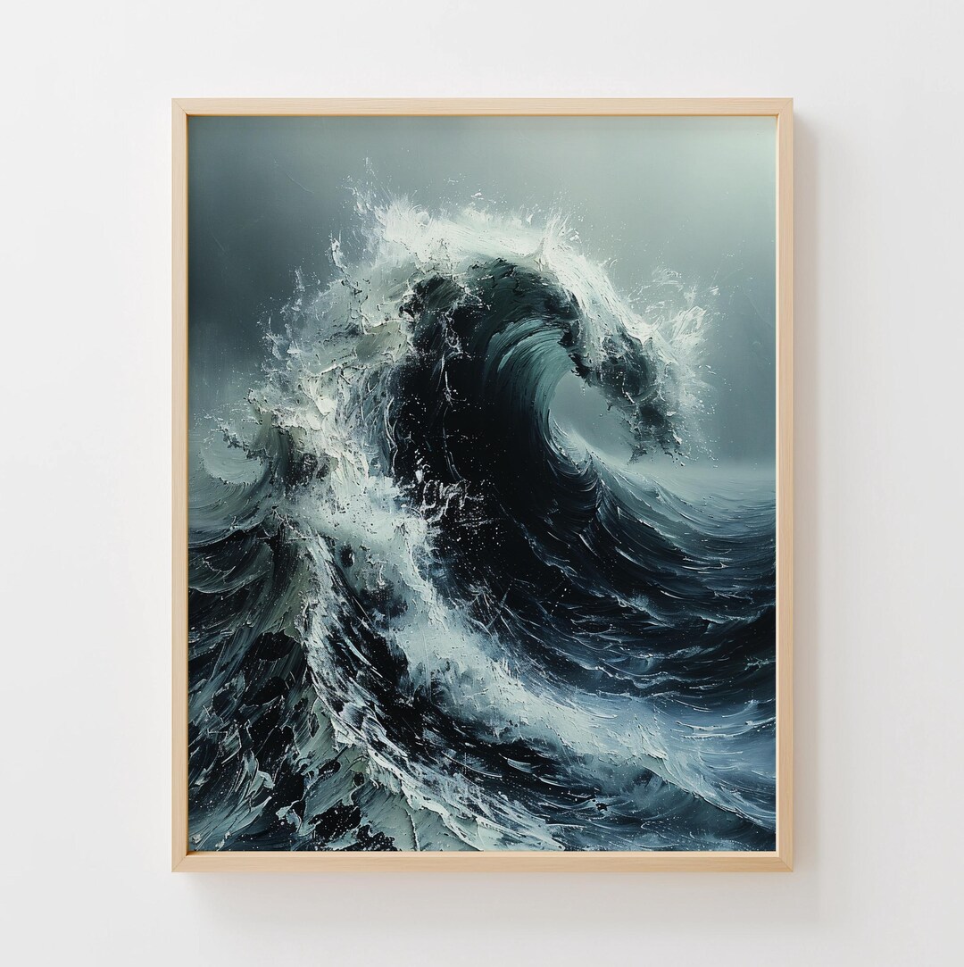 Moody Stormy Ocean Wave Printable Wall Art - Abstract Coastal Seascape ...