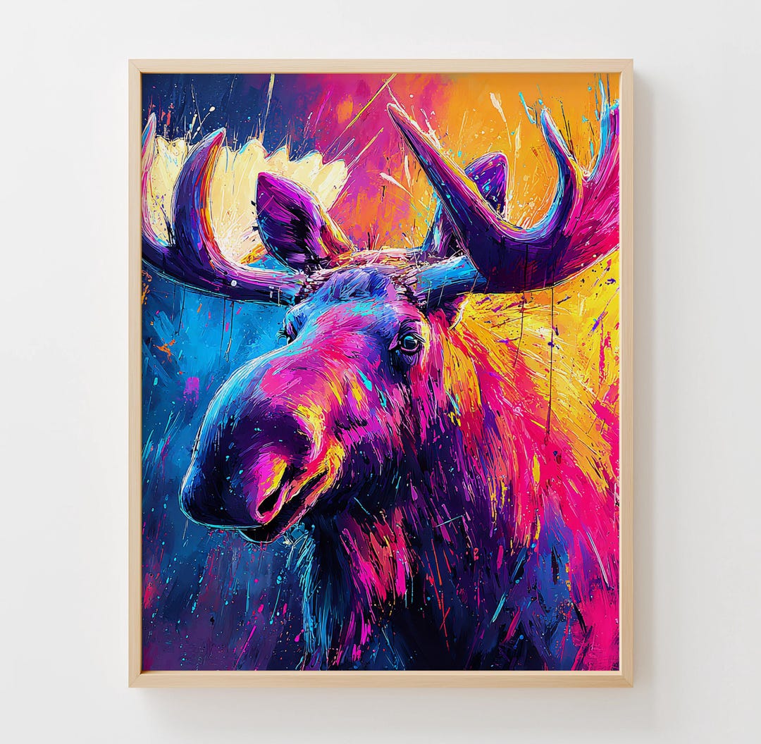 Moose Vibrant Pop Art Painting - Bold Psychedelic Design, Colorful ...