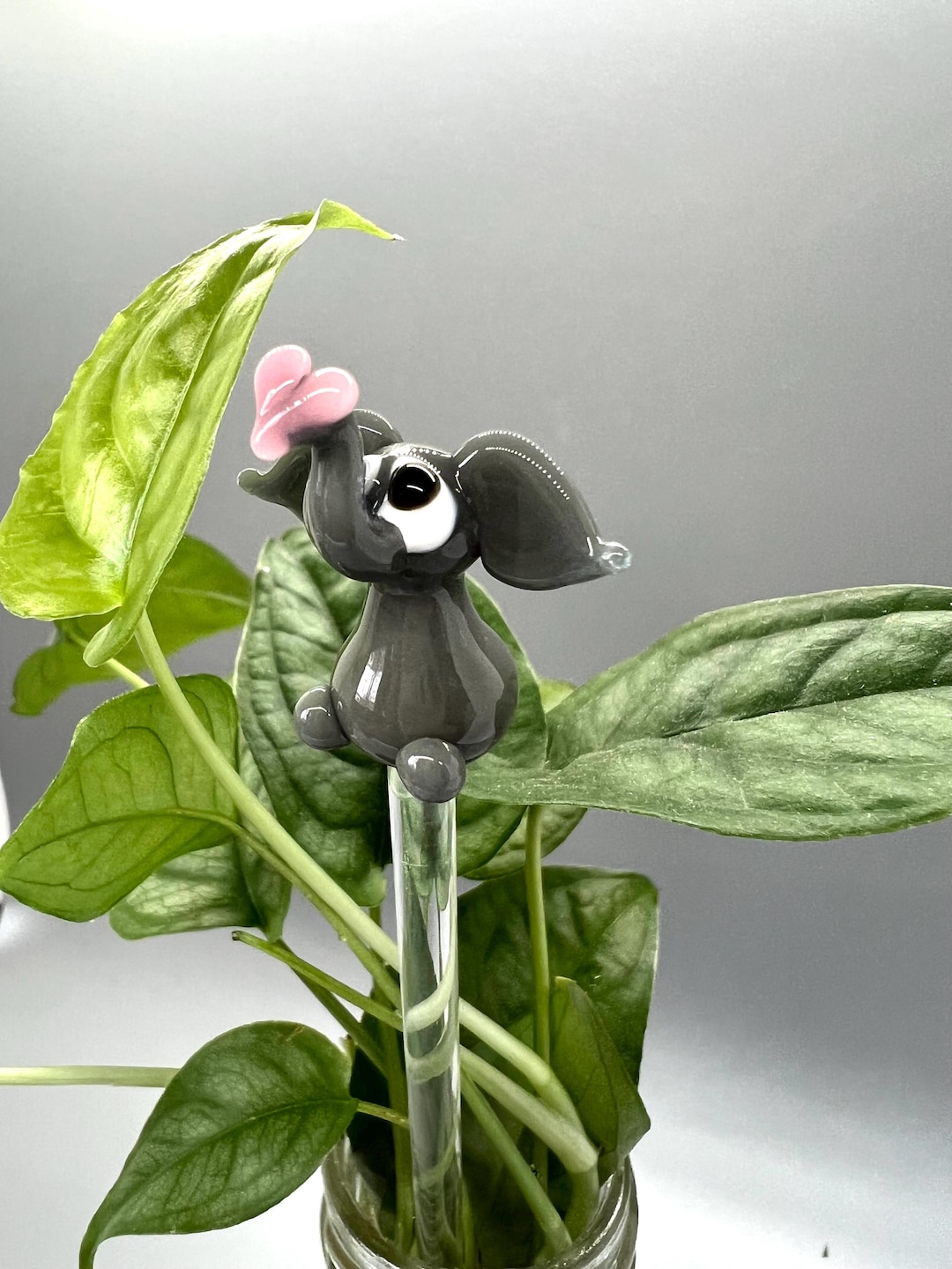 Valentines Day Elephant With Pink Heart Glass Plant Stake - Etsy