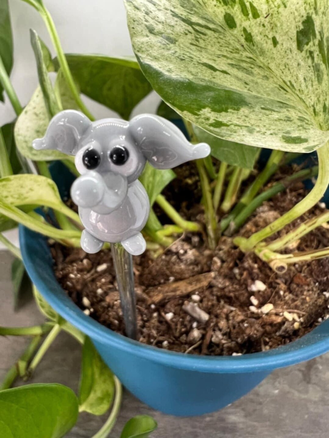 Gray Elephant Glass Plant Stake - Etsy