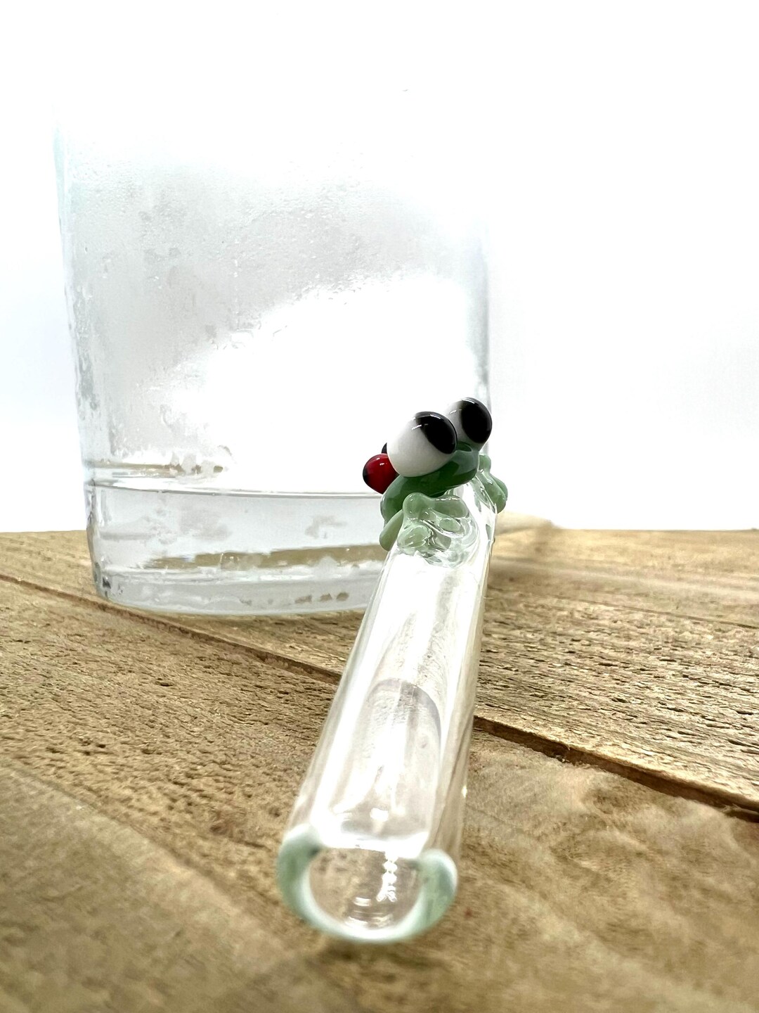 Sage Green Frog and Ladybug on Clear Glass Straw- Unique Drinking Straw ...