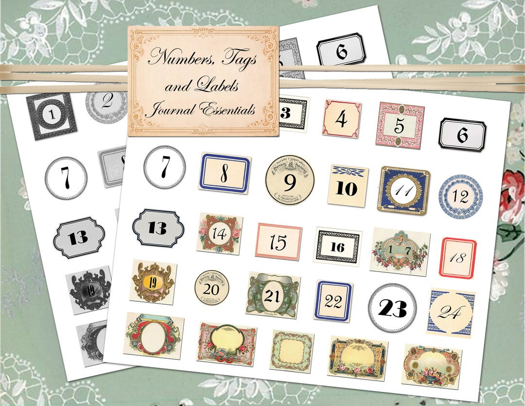 Vintage NUMBERS, TAGS, LABELS, Super Simple, Junk Journal Printable ...