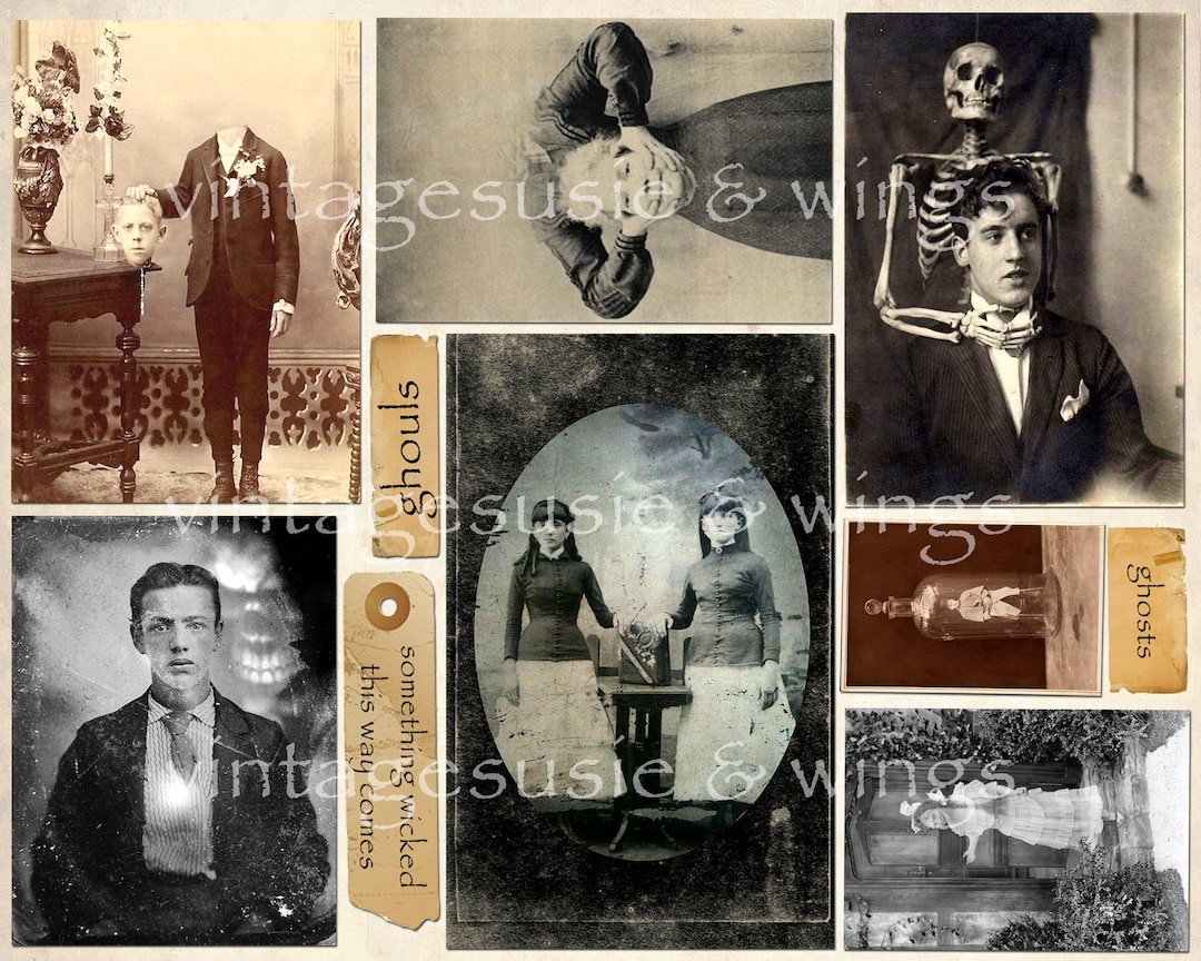 19 Vintage SPOOKY HALLOWEEN IMAGES 2 Pages Collage Sheet Digital ...