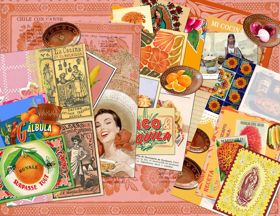 Vintage MEXICO RECIPE BOOK, Digital Junk Journal, Printable, Collage ...