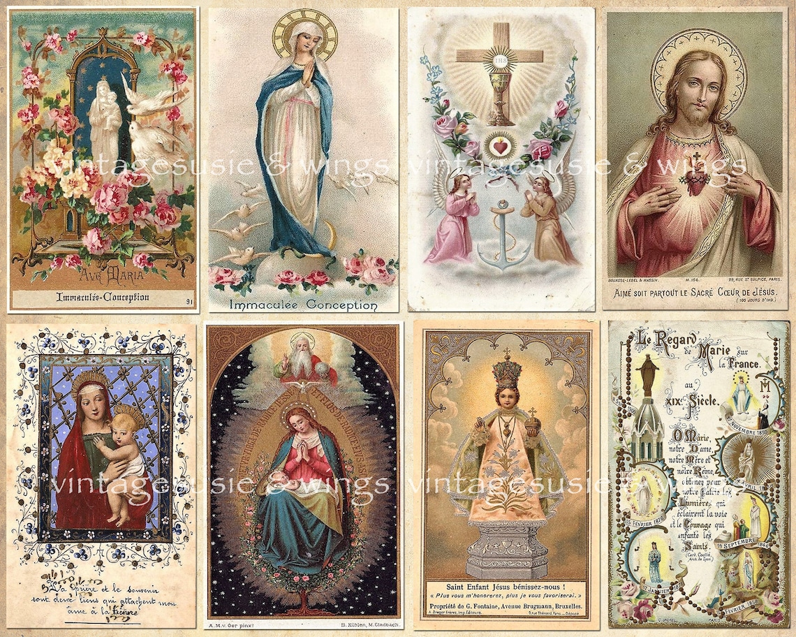27 Vintage HOLY CARD IMAGES 4 Pages Collage Sheet Digital - Etsy